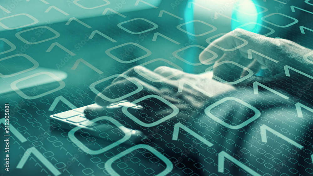 Cybercrime in digital world network, computer binary numbers and hacker ...