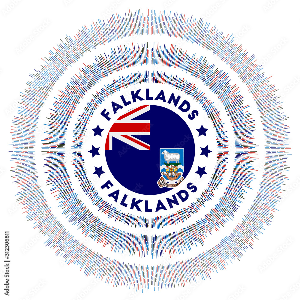 Falklands symbol. Radiant country flag with colorful rays. Shiny ...