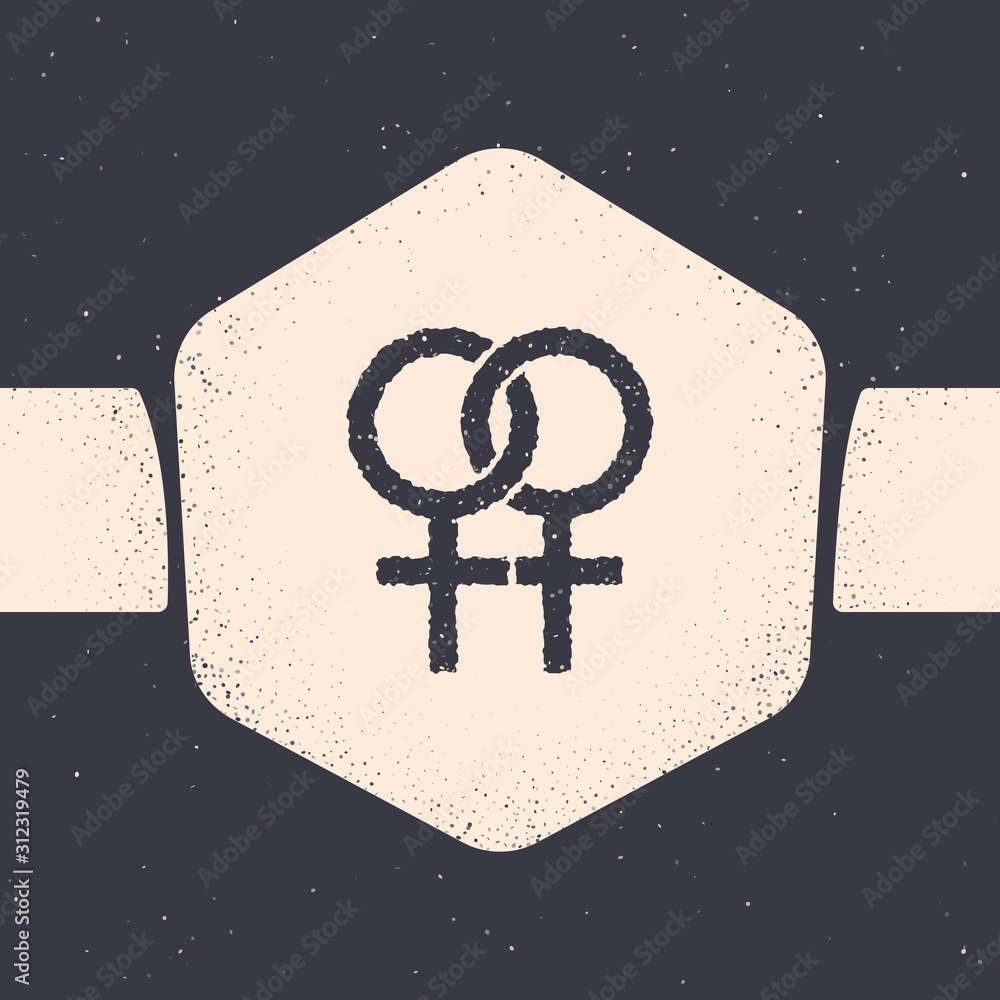 Grunge Female gender symbol icon isolated on grey background. Venus ...