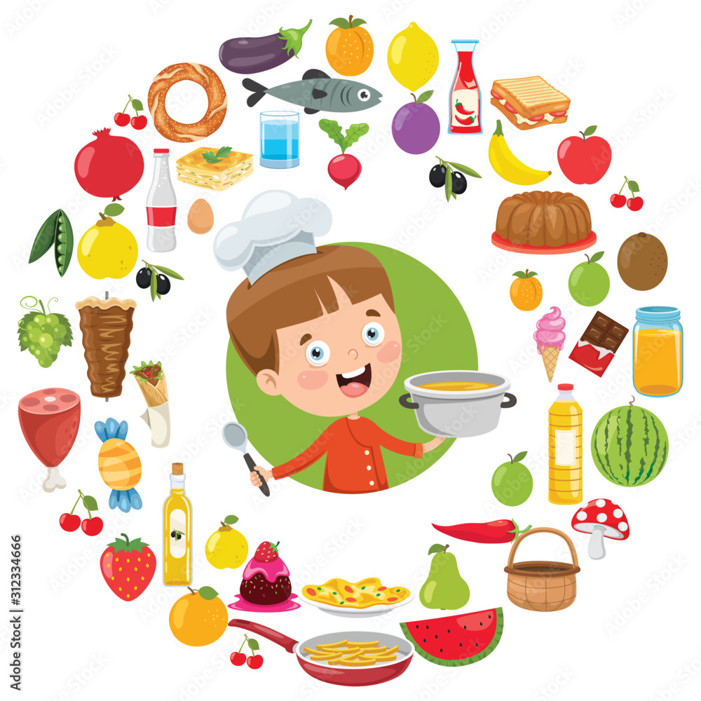 Happy Cute Little Chef Cooking Stock Vector | Adobe Stock
