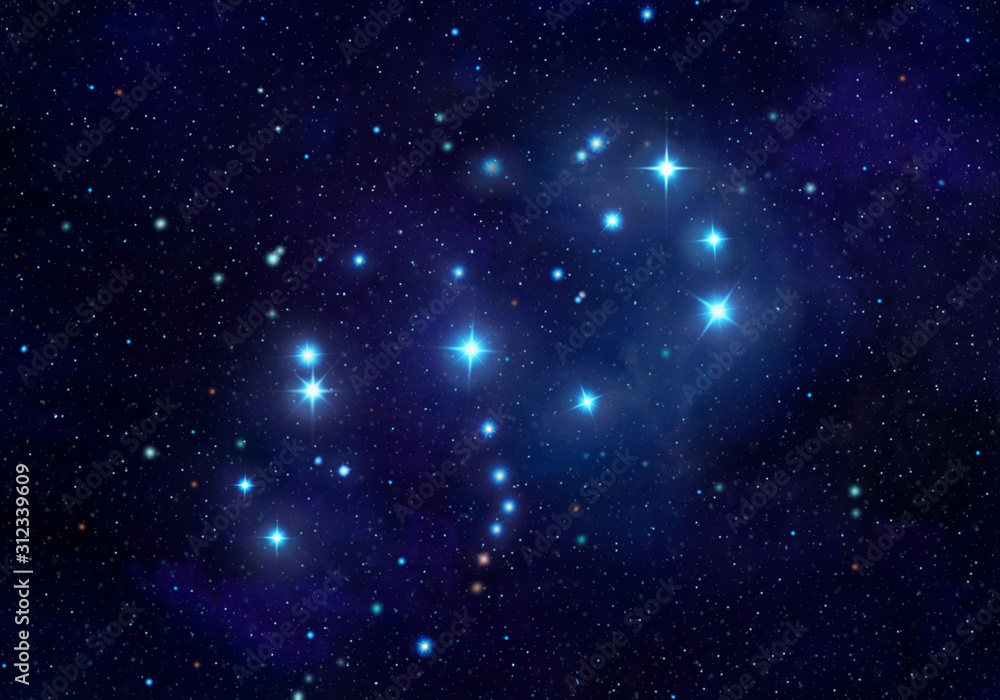 Pleiades or Seven Sisters Constellation in the Night Sky Illustration ...