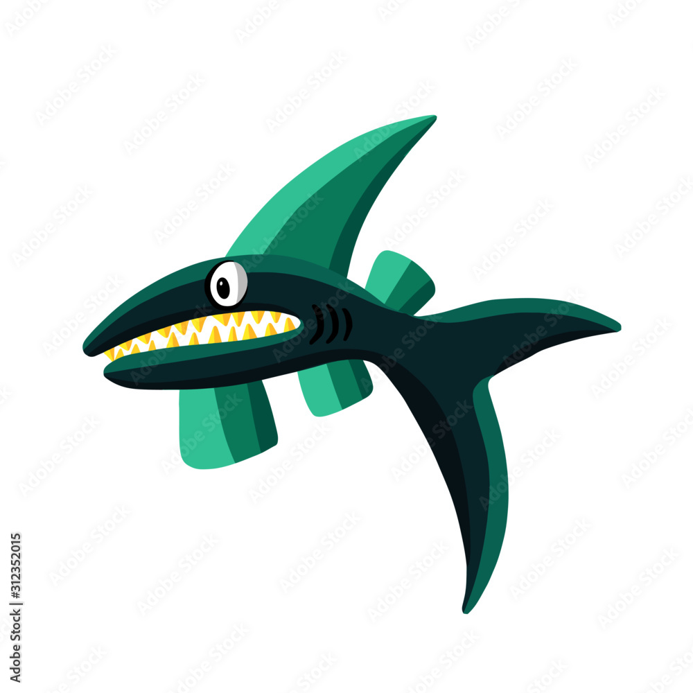 Cartoon Fun Fish Shark Underwater Vector Illustration Stock Vector ...