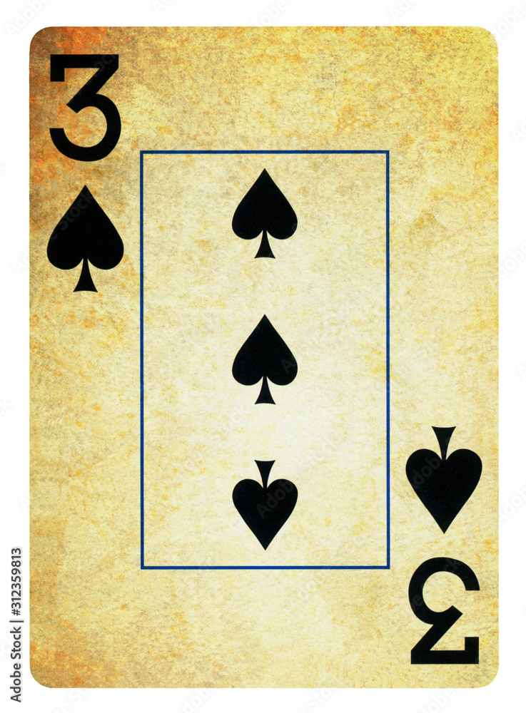 Three of Spades Vintage playing card - isolated on white (clipping path ...