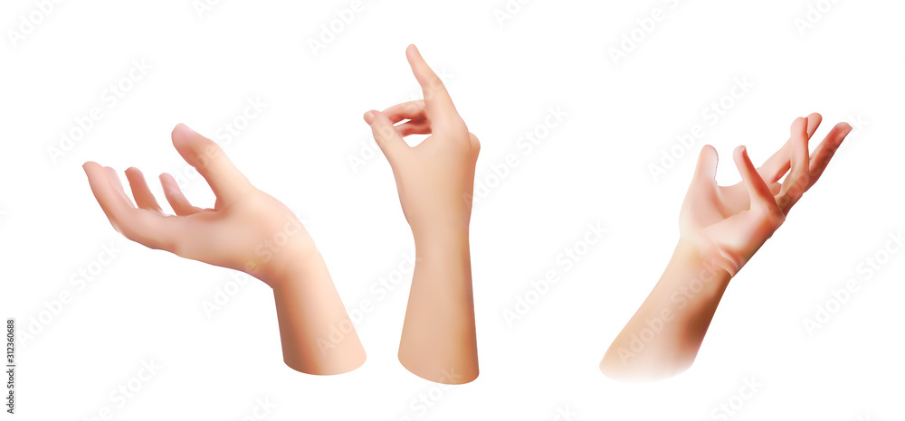 Realistic Vector gesture set, Body language concept. Hands signs ...