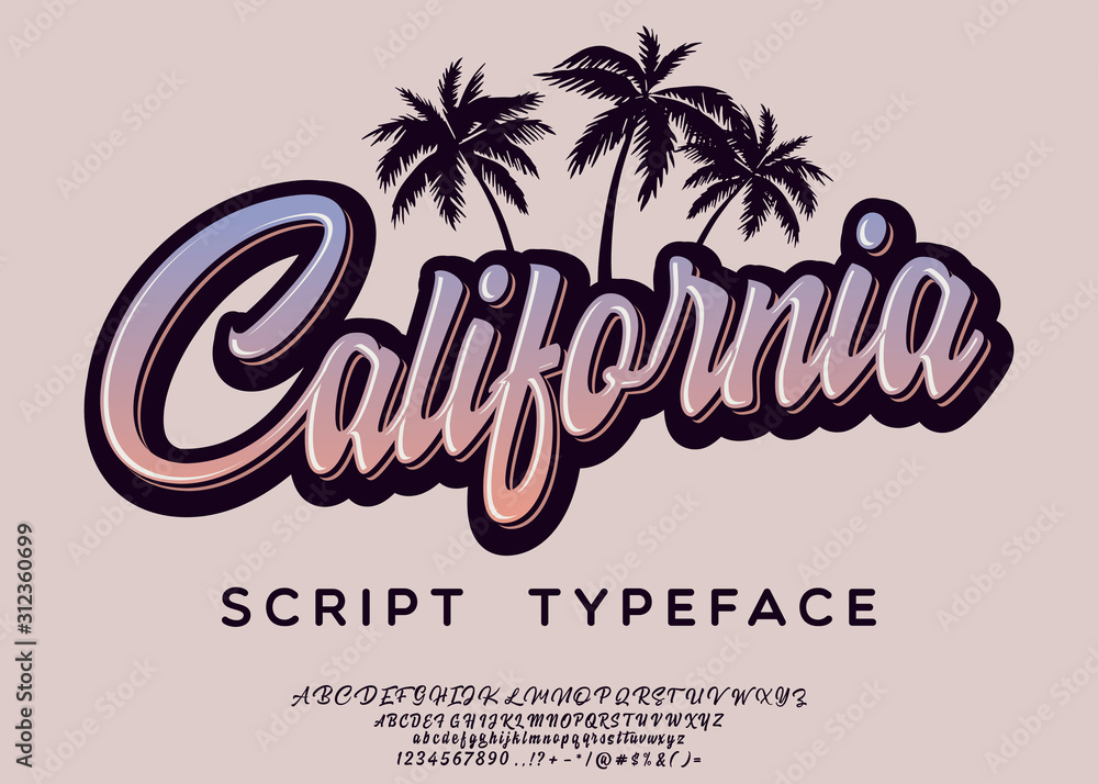 California. Vintage brush script. Handmade font. Retro Typeface. Vector ...