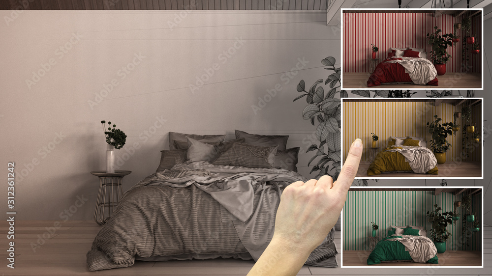 Architect designer concept, hand showing country bedroom colors in ...