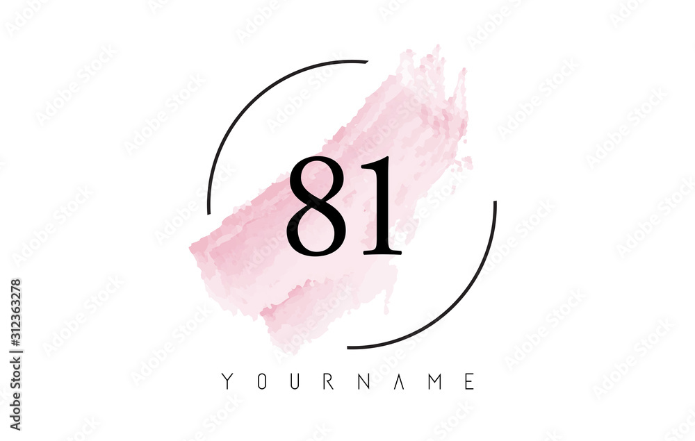 Number 81 Watercolor Stroke Logo Design with Circular Brush Pattern ...