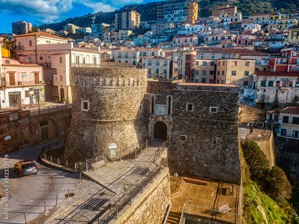 Aerial view of the Aragonese castle, Murat, Calabria, tourism Italy ...