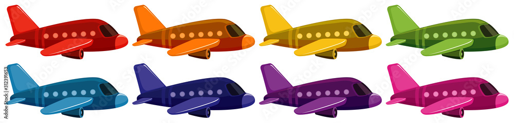 Set of jet plane in eight different colors Stock Vector | Adobe Stock
