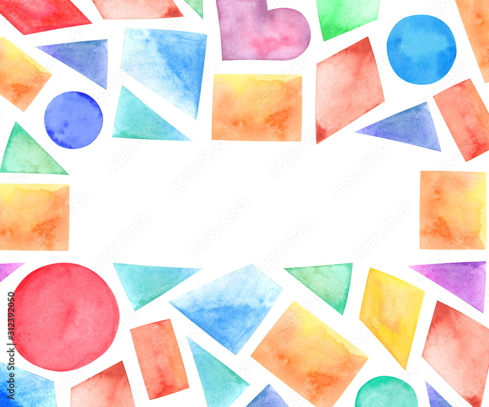 Rectangular geometric frame made of watercolor elements. To create an ...