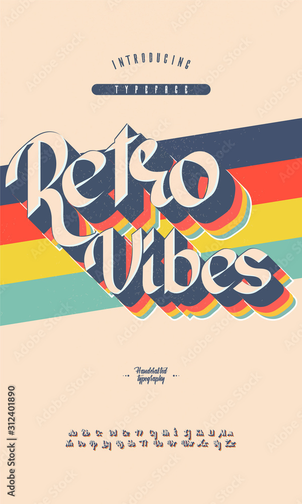 Vector of bold retro font and alphabet. Font with retro colorful layers ...