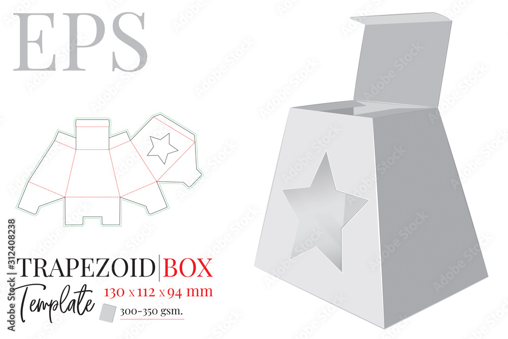 Trapezoid box vector. Template with die cut / laser cut lines. White ...