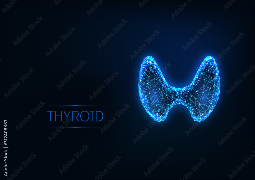 Futuristic glowing low polygonal human thyroid gland isolated on dark ...