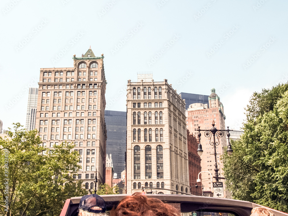 New York street view with modern and old historic buildings Stock Photo ...