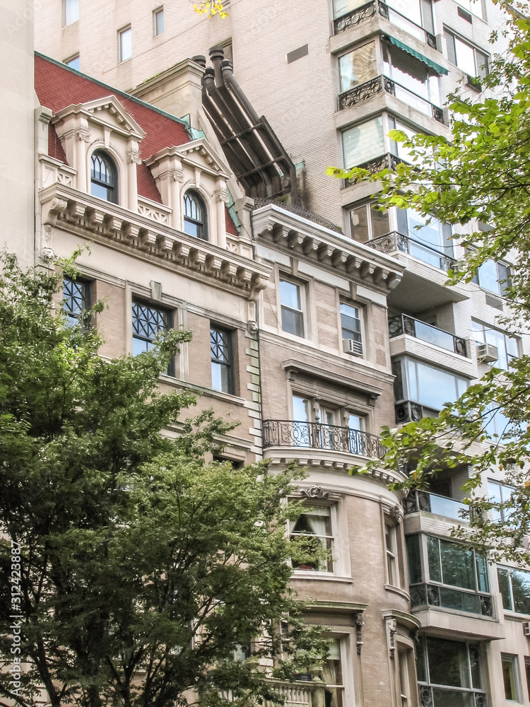 New York street view with modern and old historic buildings Stock Photo ...