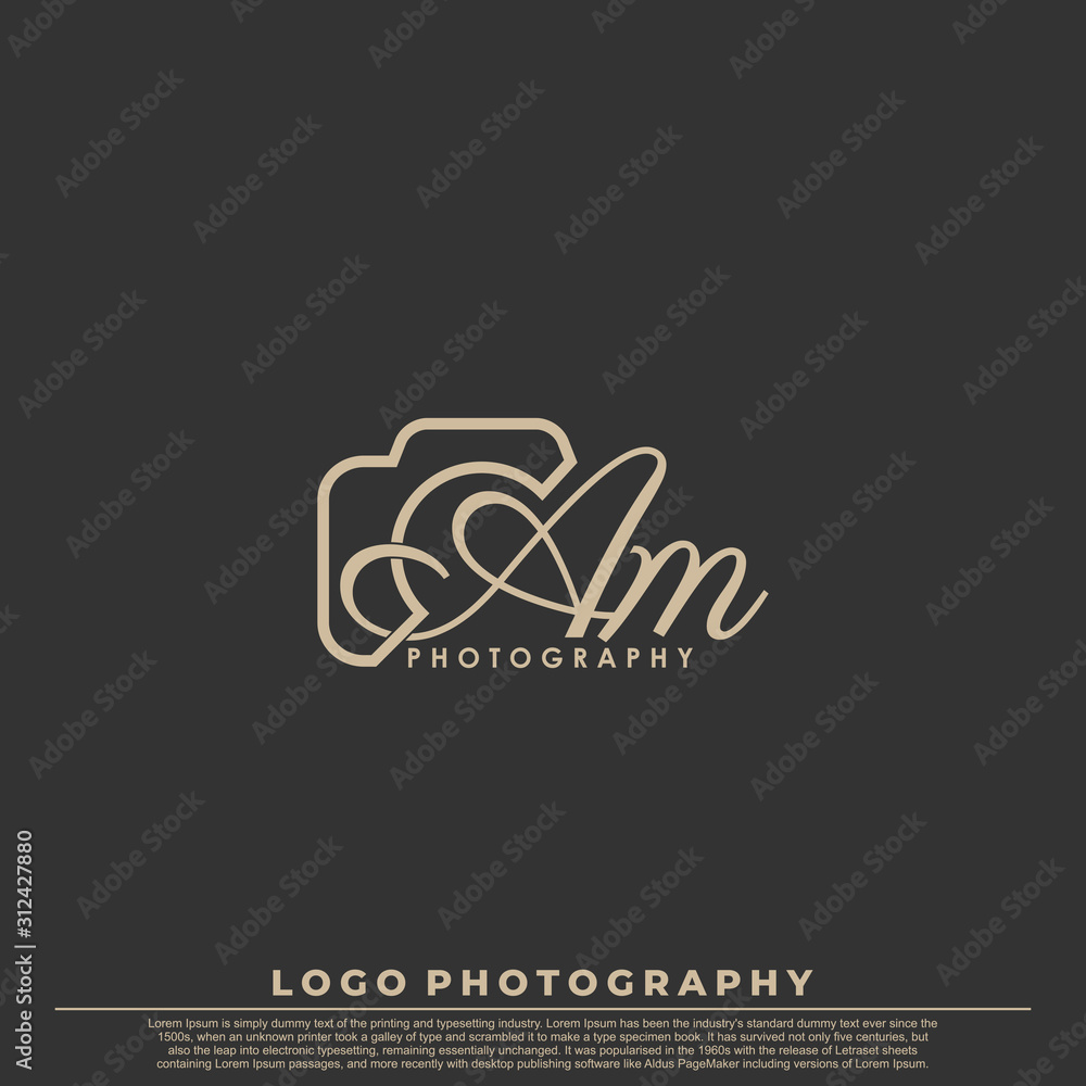 Initial Letter AM with camera. Logo photography simple luxury vector ...