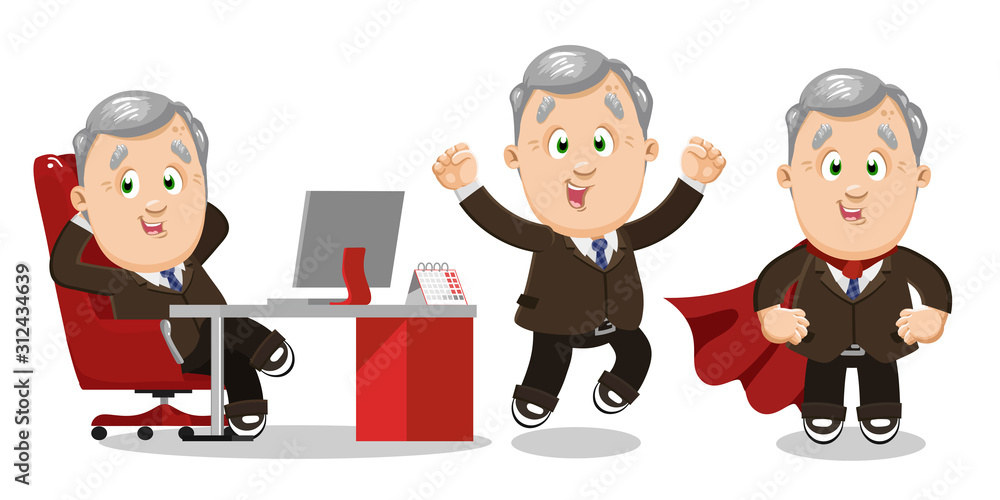 Cartoon vector set with senior silver haired man who is head or owner ...