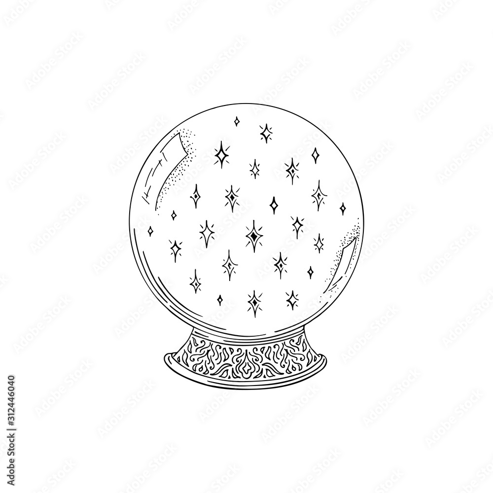 Magic ball logo. Hand drawn sketch. Vector illustration Stock Vector ...