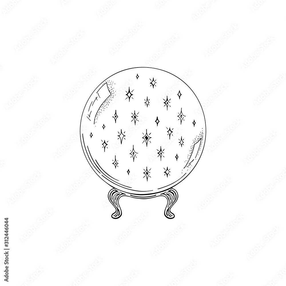 Magic ball sketch star. Hand drawn natural crystal vector illustration ...