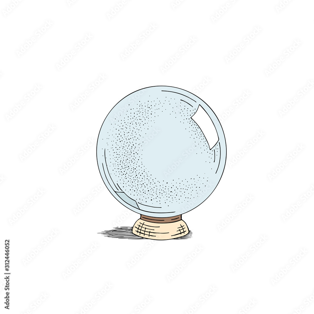 Hands drawn magic crystal ball. The ink sketch is vintage style. Vector ...