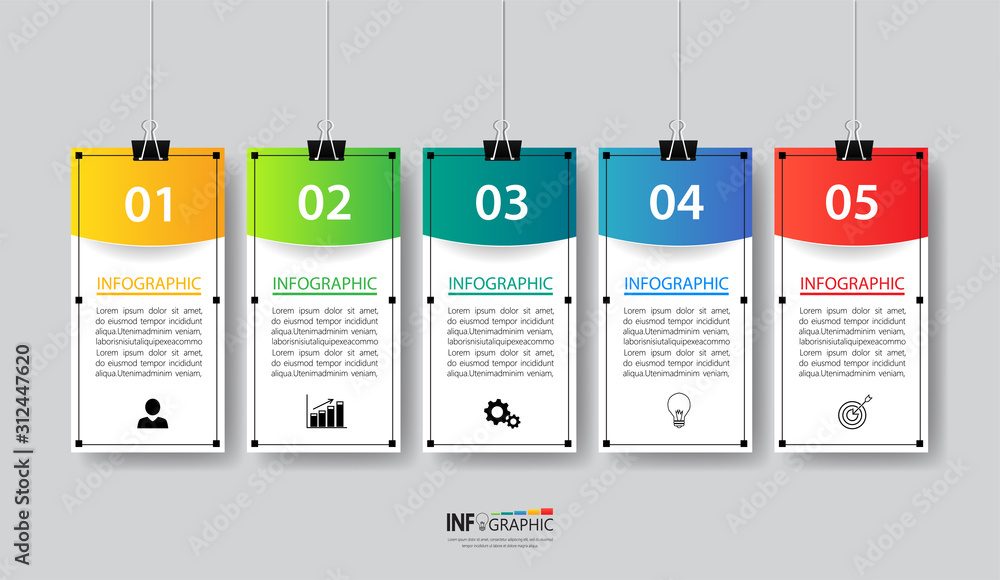 Infographics design template, poster mock up with 5 steps or options ...