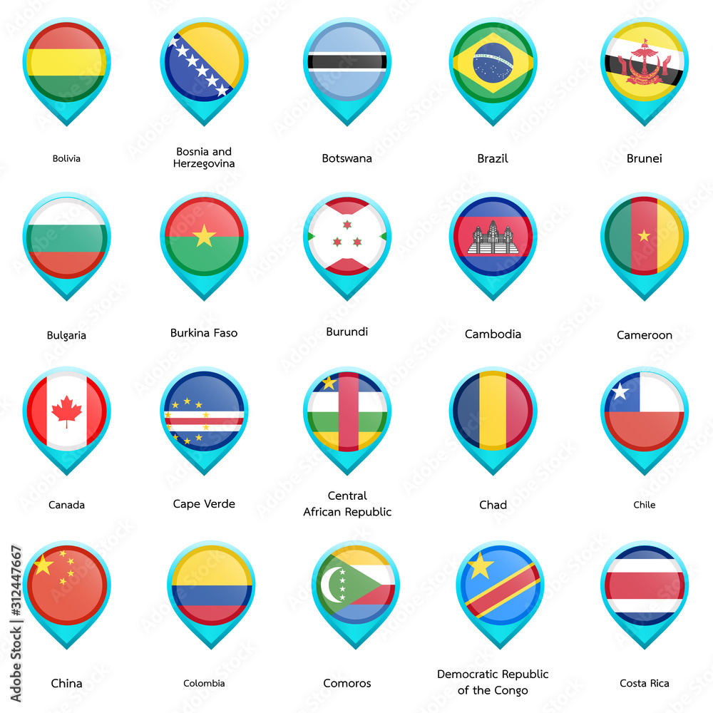 set official national flags of the world. Country round shape flags ...