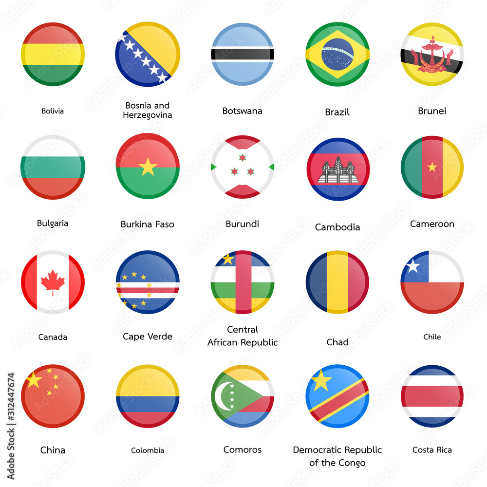 set official national flags of the world. Country round shape flags ...