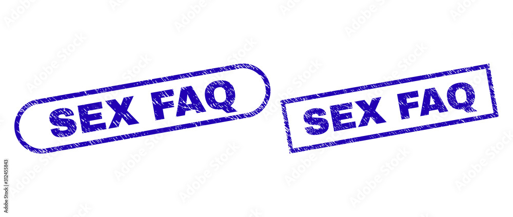 Blue Rectangle And Rounded Sex Faq Seal Flat Vector Scratched Seals With Sex Faq Text Inside