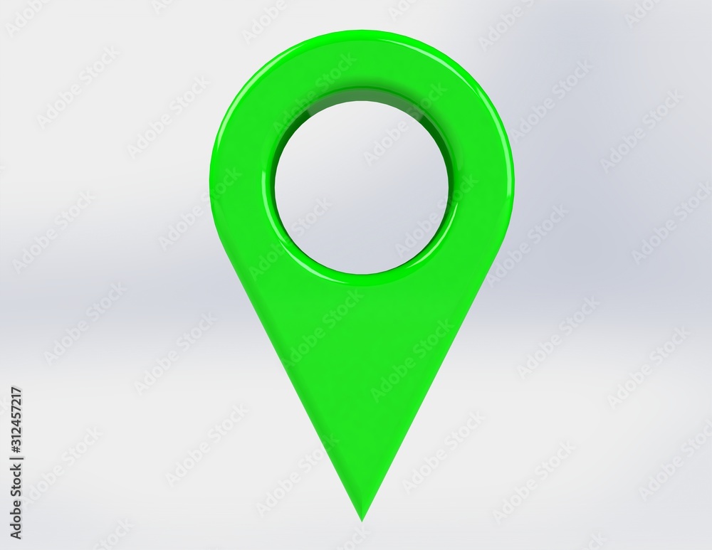LOCATION pin glossy green arrow. The concept of tagging a sign landmark ...