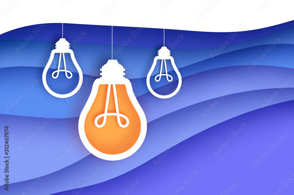 Light bulb in paper craft style. Origami Electric bulb. Bright yellow ...