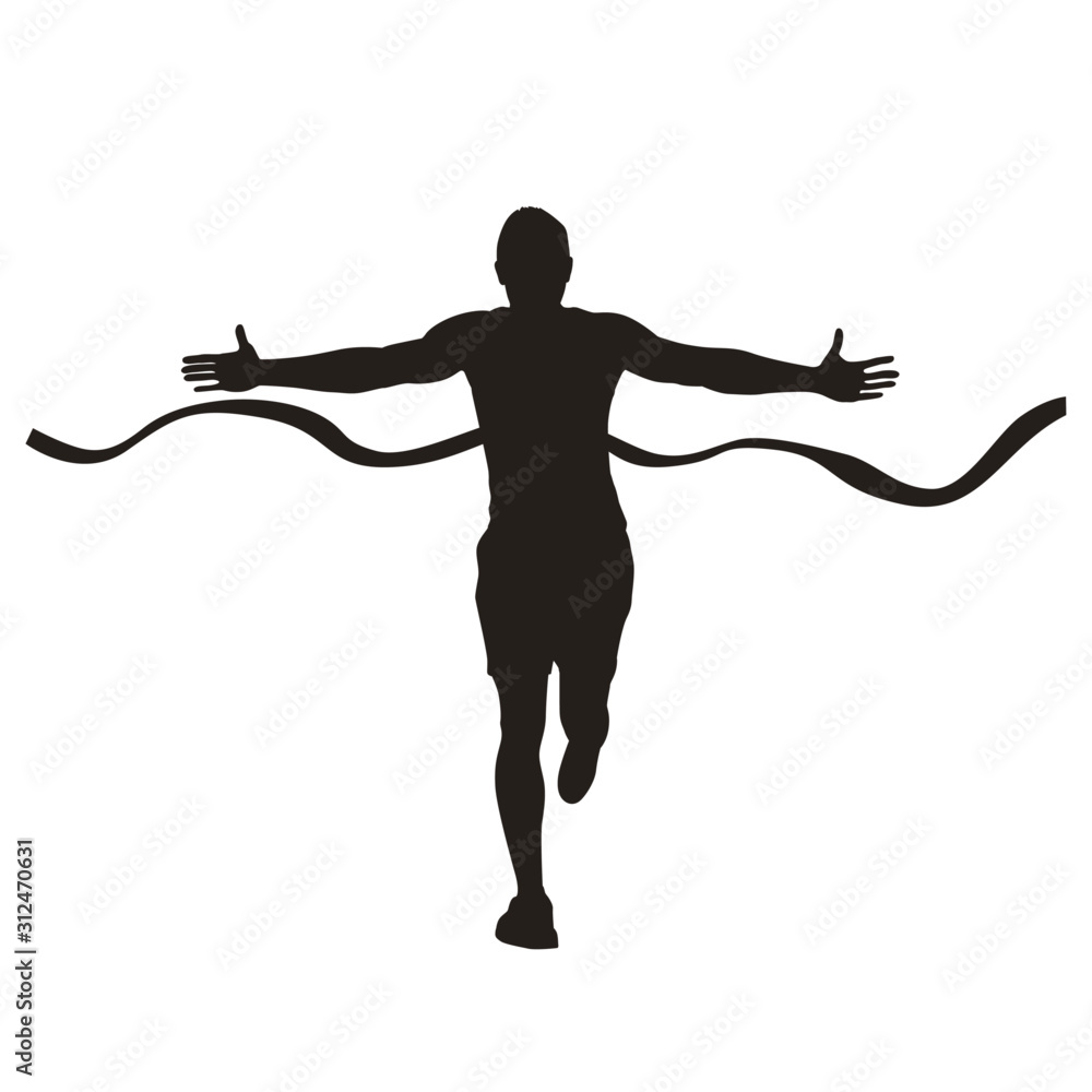 Silhouette Of Man Running To The Finish Line Stock Vector | Adobe Stock
