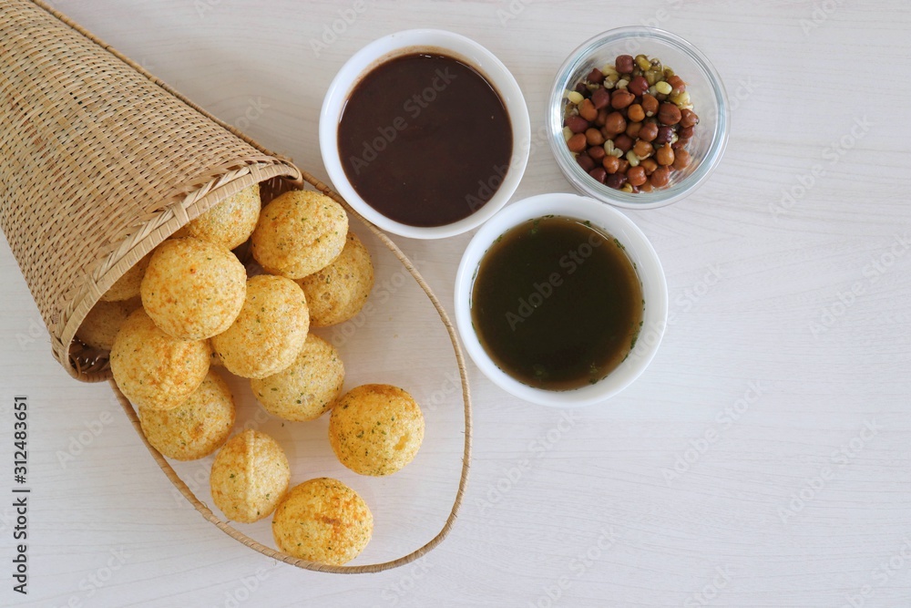 Panipuri or Golgappa. Indian street snack made of fried mint flavors ...