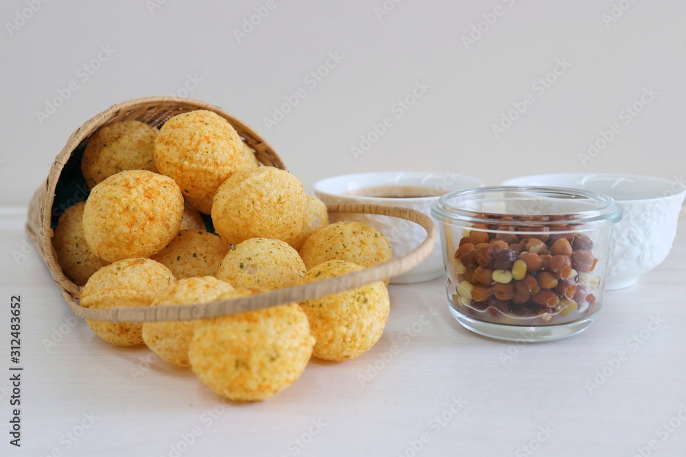 Panipuri or Golgappa. Indian street snack made of fried mint flavors ...