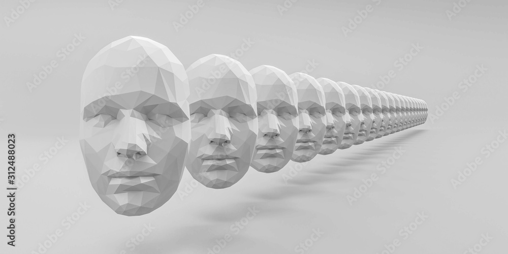 ภาพประกอบสต็อก line array of white creative male or female faces ...