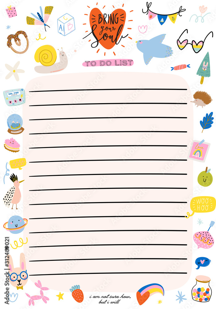 Collection of weekly or daily planner, note paper, to do list, stickers ...