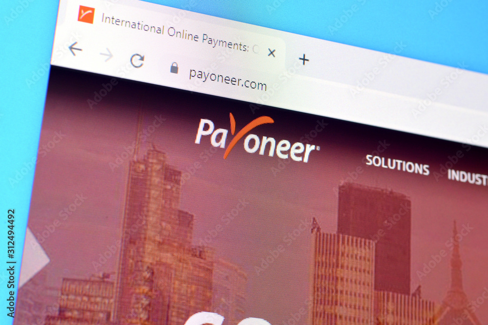 Homepage of payoneer website on the display of PC, url - payoneer.com. Stock Photo | Adobe Stock