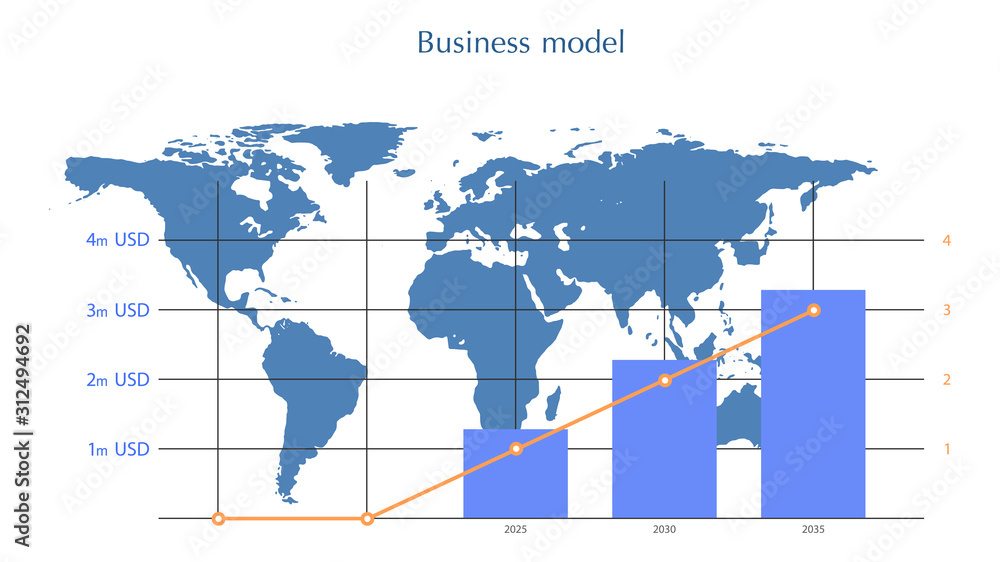 Business model. World leadership. Chart on a world map background ...