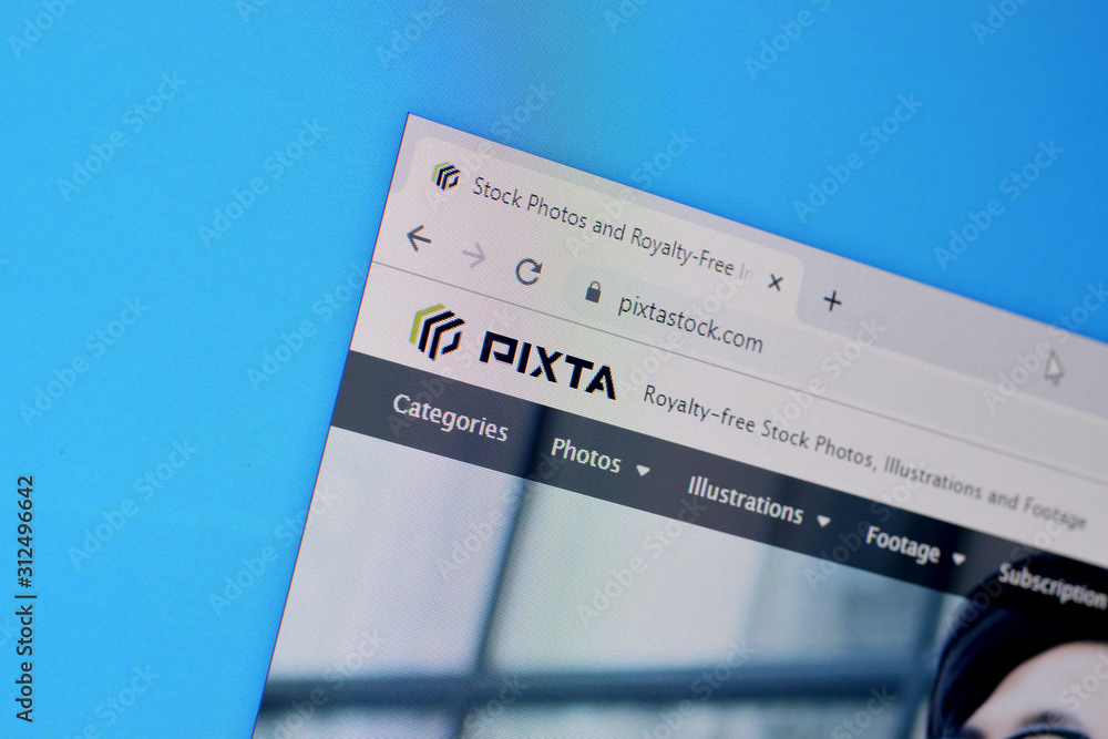 Homepage of pixta website on the display of PC, url - pixtastock.com ...
