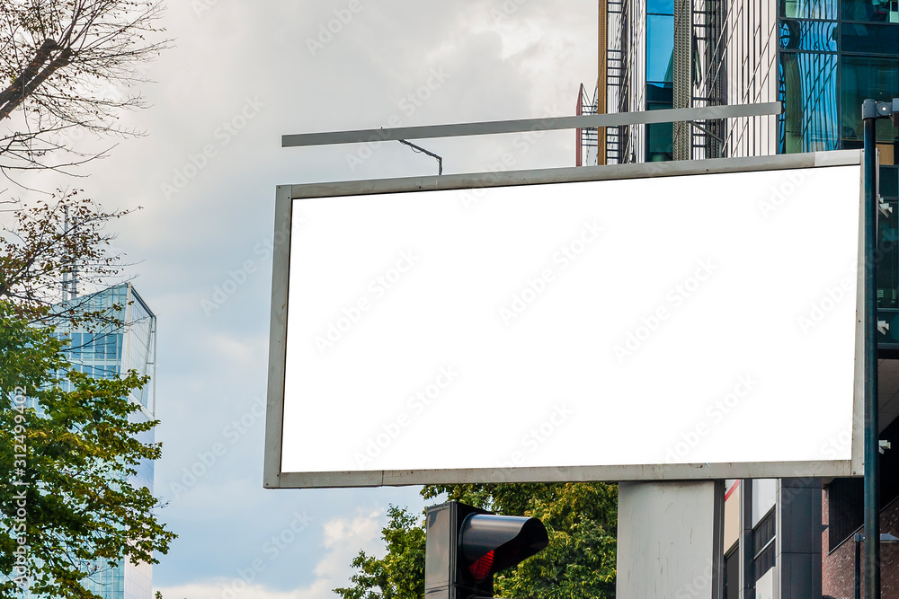 Advertising billboard mockup in front of modern office buildings Stock ...