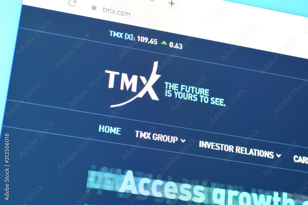 Homepage of tmx website on the display of PC, url - tmx.com. Stock ...