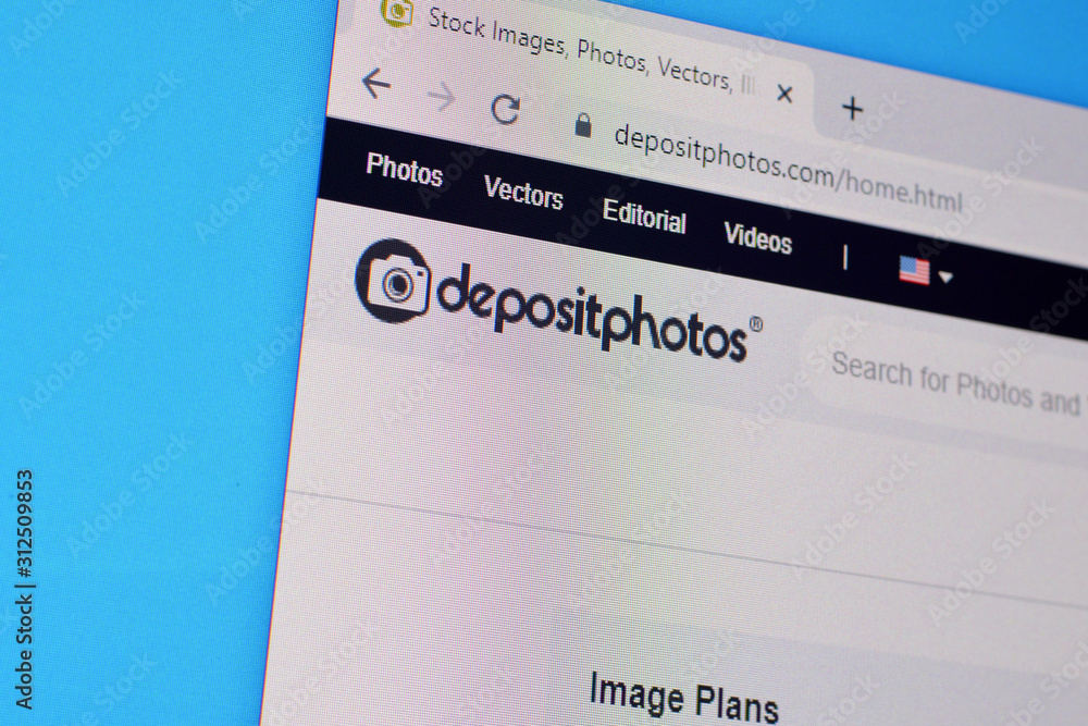Homepage of depositphotos website on the display of PC, url ...