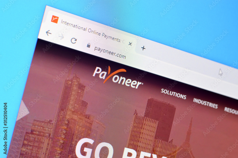 Homepage of payoneer website on the display of PC, url - payoneer.com. Stock Photo | Adobe Stock