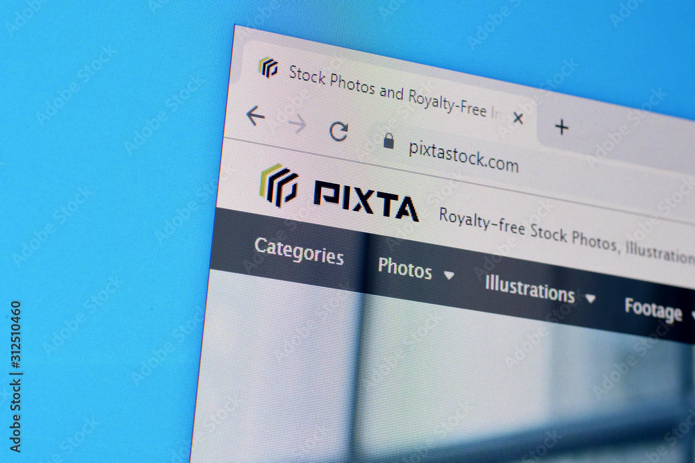 Homepage of pixta website on the display of PC, url - pixtastock.com ...