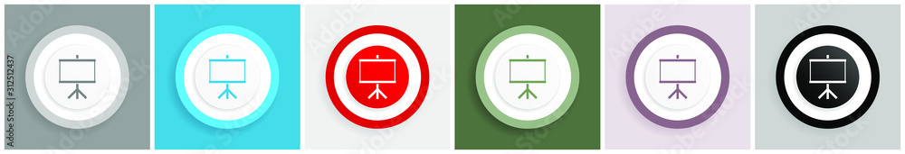 Board icon, school, education, presentation vector illustrations in 6 ...