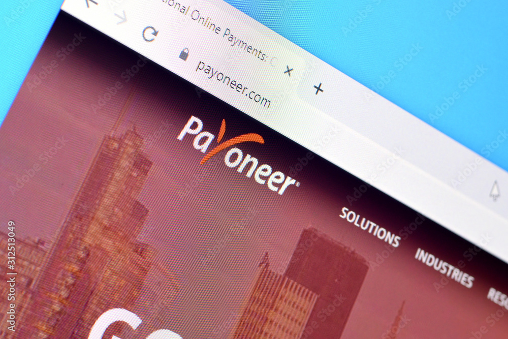 Homepage of payoneer website on the display of PC, url - payoneer.com. Stock Photo | Adobe Stock