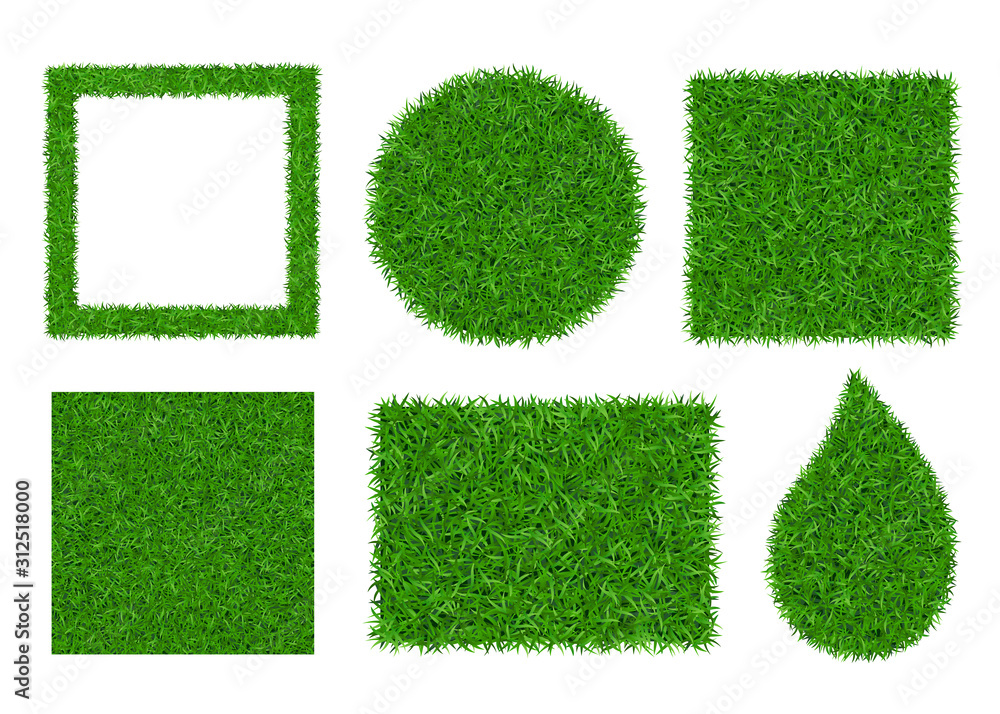 Green grass background 3D set isolated. Lawn greenery nature ball ...