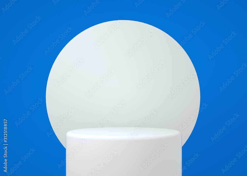 Realistic 3D white round platform for product placement with white and ...