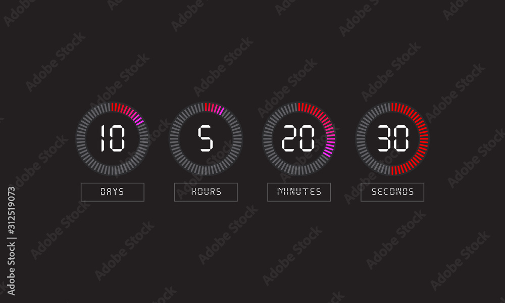 Countdown clock counter timer. Vector digital count down circle board ...