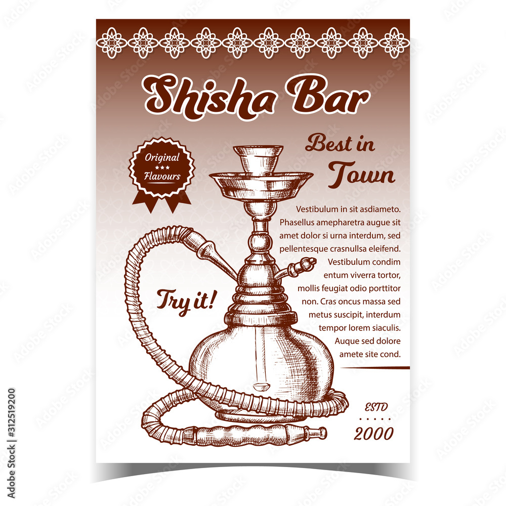 Shisha Relaxation Bar Advertising Banner Vector. Standing Arabian ...