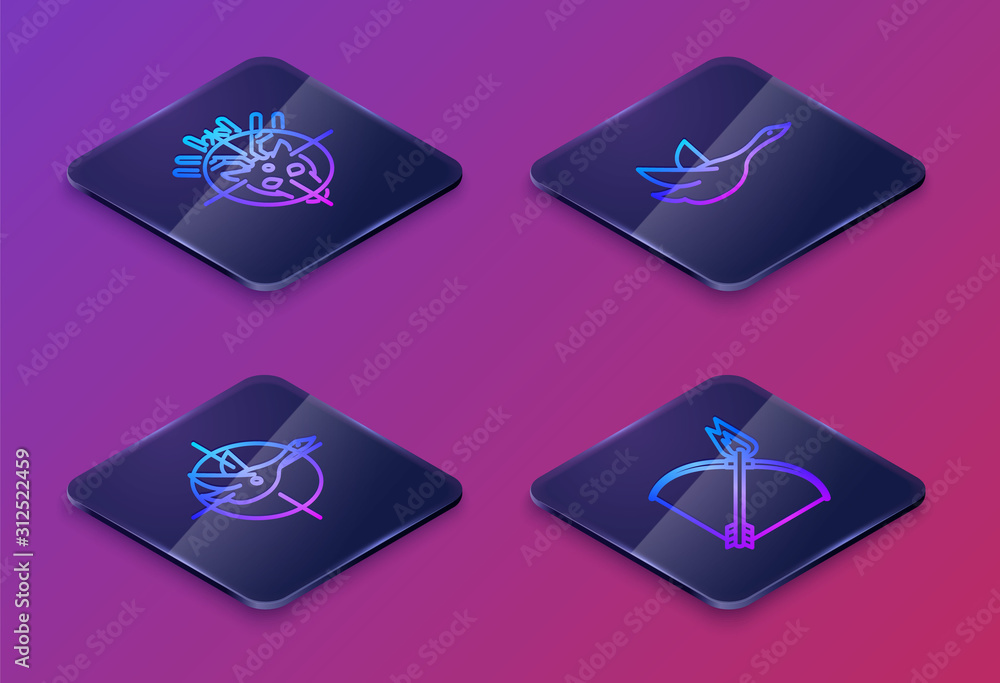 Set Isometric line Hunt on deer with crosshairs, Hunt on duck with ...